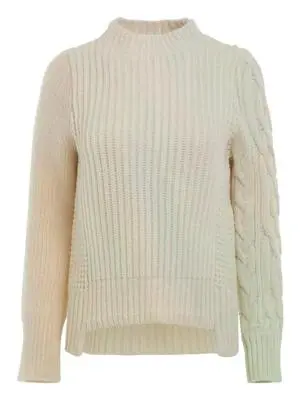 Sacai Cable-knit Ribbed High Neck Sweater - Neutrals