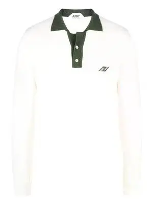 AUTRY Logo-embroidered Contrast-collar Polo Shirt - Neutrals