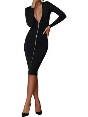 MAISON CLOSE Zip Stretch Midi Dress - Black