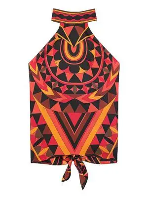 Emilio Pucci Geometric Print Halterneck Silk Top - Black