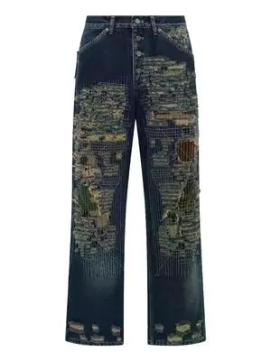 THUG CLUB Distressed Wide-leg Jeans - Blue