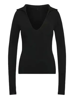 FAX COPY EXPRESS Long-sleeve Hooded T-shirt With V-neck - Black