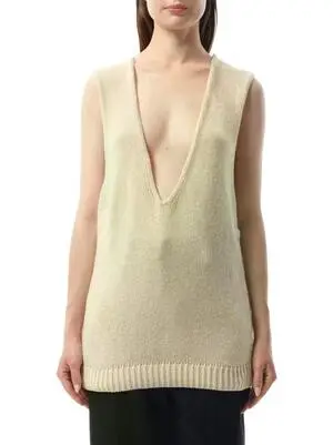 LANVIN Sleeveless V-neck Knit Sweater - Neutrals