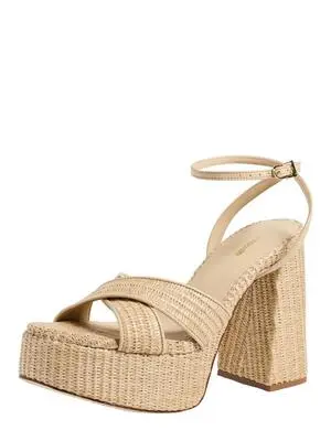 Larroude Dolly Platform Sandals - Natural Raffia