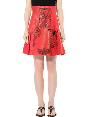 Alexander McQueen Embroidered Leather A-line Skirt - Red