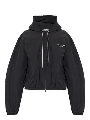 Alexander Wang Cropped Logo Hooded Zip-up Jacket - Black