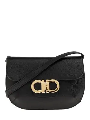 FERRAGAMO Lizzy Leather Shoulder Bag - Black