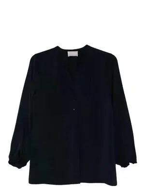 Hemisphere V-neck Ruched Detail Blouse - Blue