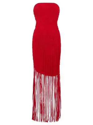 Cult Gaia Strapless Asymmetric Fringe Trim Dress - Red