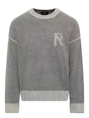 REPRESENT Logo Jacquard Knit Crew Neck Sweater - Grey