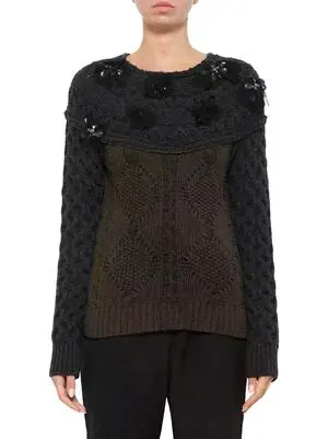 LANVIN Embroidered Cable-knit Sweater - Grey