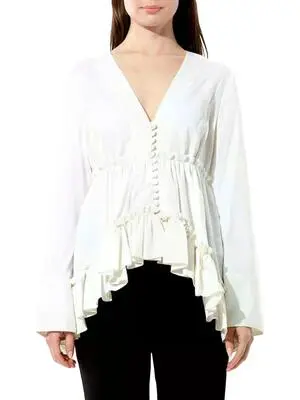 Balenciaga Ruffled V-neck Top - White