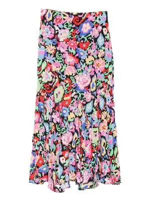 Rixo Libbie Floral Print Ruffled Midi Skirt - Pink