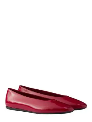 Prada Brushed Leather Ballerinas - Red