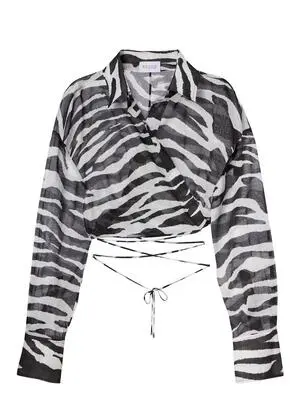 Attico Zebra-print Cotton Muslin Wrap Top - Black