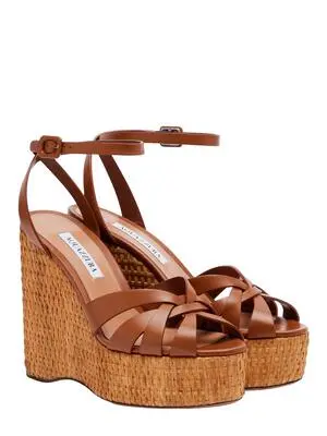 AQUAZZURA Copacabana Leather Wedge Sandals - Brown