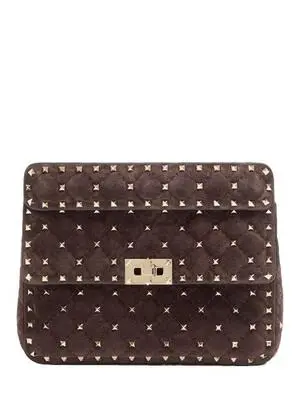 Valentino Garavani Rockstud Spike Medium Suede Bag - Ebony