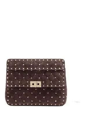 Valentino Garavani Rockstud Spike Medium Suede Bag - Ebony