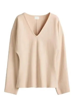 H&m Knitted V-neck Top With Dolman Sleeves - Beige