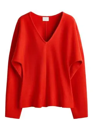 H&m Knitted V-neck Top With Dolman Sleeves - Bright Red