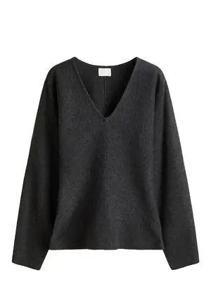 H&m Knitted V-neck Top With Dolman Sleeves - Dark Gray