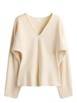 H&m Knitted V-neck Top With Dolman Sleeves - Light Beige