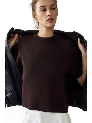 H&m Ribbed Knit T-shirt With Dropped Shoulders - Dark Brown