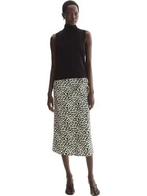 H&m H&M Midi Skirt With High Waist And Flared Hem Cream/leopard Print
