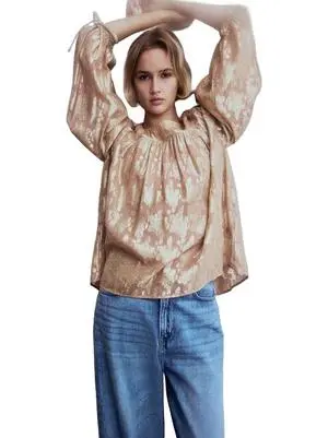 H&M H&M Oversized Jacquard-Weave Blouse With Voluminous Sleeves