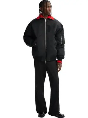 H&m Padded Bomber Jacket With Ribbed Trim - Black