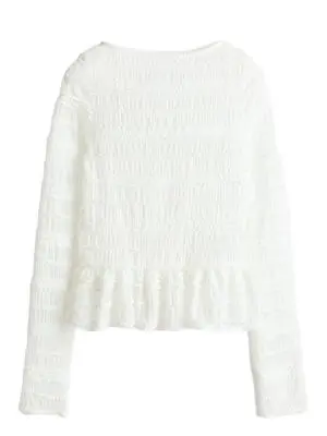 H&m Smocked Peplum Top With Frill Trims - White