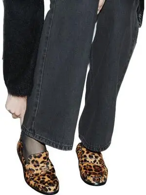 H&m Leopard Print Leather Loafers - Beige/faux Leopard