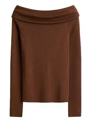 H&m Off-the-shoulder Ribbed Jumper - Brown