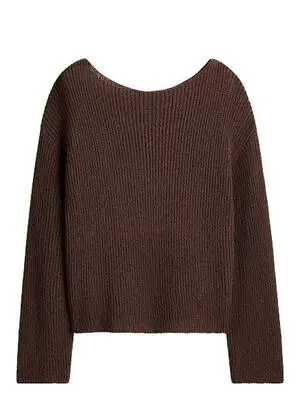 H&m Ribbed Boat Neck Jumper With Dropped Shoulders - Dark Brown