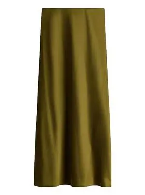 H&m Midi Skirt In Draping Weave - Olive Green