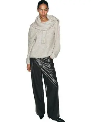 H&m Ribbed Knit Sweater With Wool Content - Light Taupe Melange