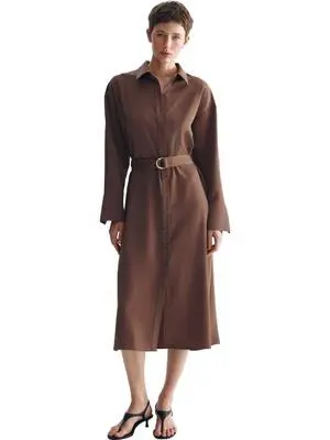 H&m Belted Shirt Dress - Brown