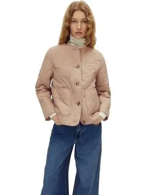 H&m Quilted Jacket With Grosgrain Binding - Beige