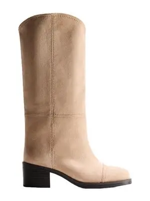 H&m Knee-high Boots With Block Heel - Beige