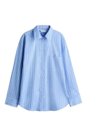 H&m Oversized Poplin Striped Shirt - Blue/striped