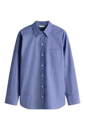 H&m Oversized Cotton Poplin Shirt - Blue/checked