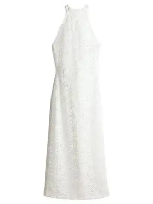 H&m Floral Lace Halterneck Maxi Dress - Ivory