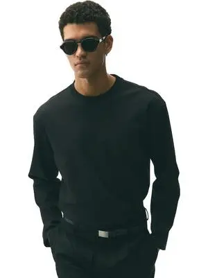 H&m Loose Fit Long-sleeved Jersey Top With Chest Pocket - Black