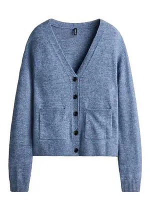 H&m Loose-fit V-neck Cardigan With Pockets - Blue Melange