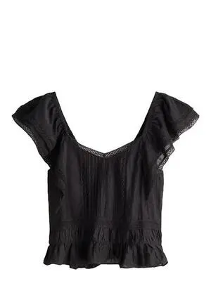 H&m Lace-trimmed Viscose & Cotton Blend Blouse - Black