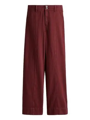 H&m Wide Leg High Rise Jeans In Rigid Denim - Brick Red