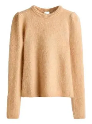 H&m Mohair-blend Crew Neck Jumper With Puff Sleeves - Beige