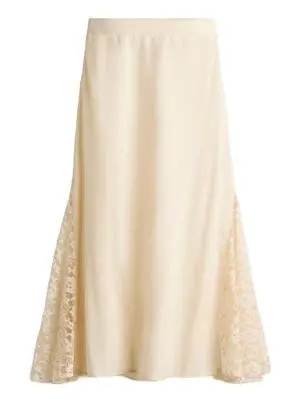 H&m Lace-panel Midi Skirt - Cream