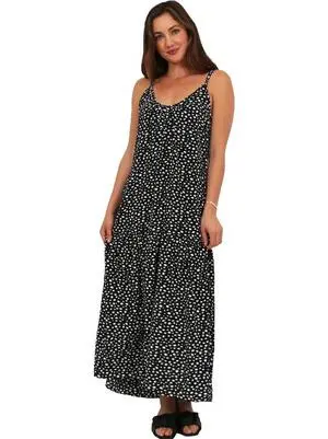 24SEVEN COMFORT APPAREL Essential Polka Dots Print Maxi Dress - Black Multi