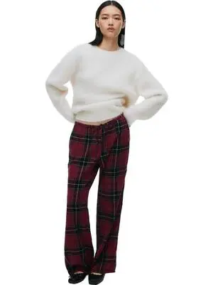 H&m Tartan Plaid Drawstring Trousers - Red/plaid